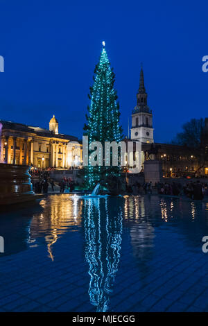 England, London, Trafalgar Square, Christmas Tree and Nelson's Column ...