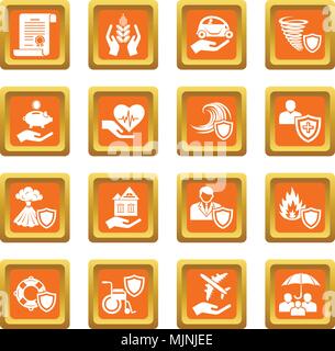 Insurance icons set orange square vector Stock Vector Image & Art - Alamy
