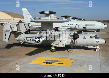 A U S Navy E 2C Hawkeye AWACS aircraft on the ground in Guam Stock ...