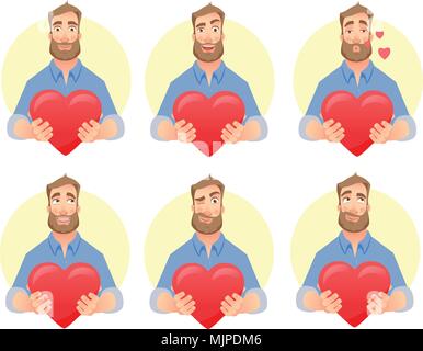 Man giving heart. Charity share. Donate, giving money. Vector ...