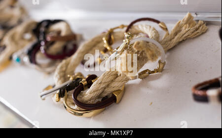 The store selling different leather bracelets with clasp Stock Photo ...