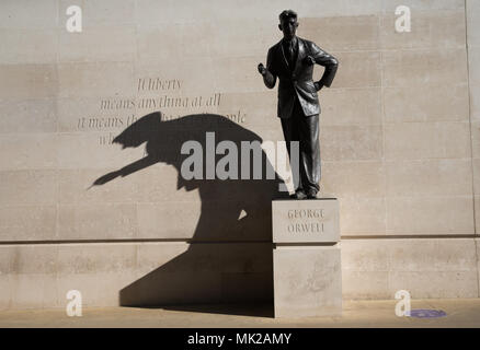 Statue of George Orwell outside BBC HQ, London, United Kingdom Stock ...