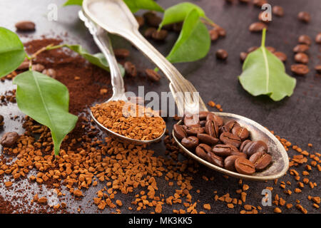 Various types of coffee and coffea plant leaves Stock Photo - Alamy