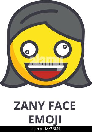 Zany face emoji line icon concept. Zany face emoji flat vector symbol ...