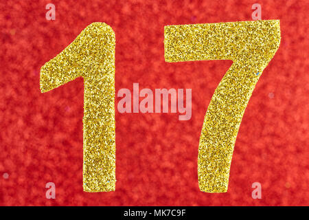 Golden number seventeen years (number 17 years) in a circle, top view ...