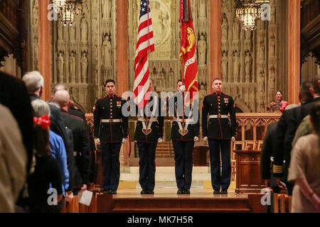 The Marine Corps Color Guard presents colors at the beginning of the ...
