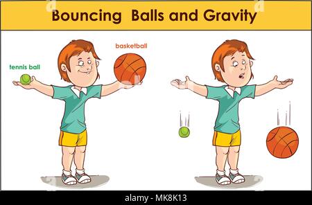 Illustration of a Little Boy Dropping a Ball from a High Position Stock ...