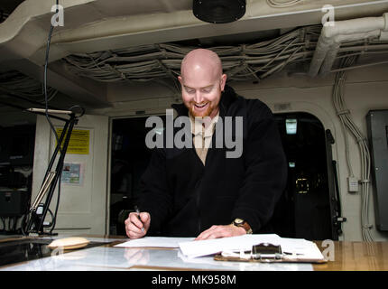 US Navy, navigator aboard U.S. 7th Fleet command ship USS Blue Ridge ...