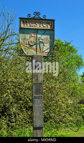Village Sign, Weston, Hertfordshire, England, UK Stock Photo - Alamy