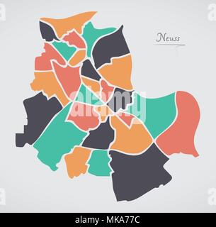 Modern City Map - Neuss city of Germany with boroughs and titles DE outline map Stock Vector ...
