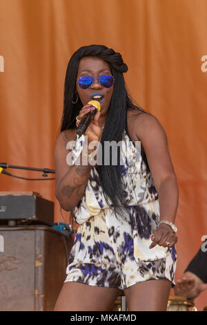 Singer Erica Falls during New Orleans Jazz & Heritage Festival on May 6 ...
