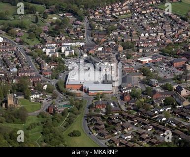 aerial view of Rothwell near Leeds, viewing west up Commercial Street ...