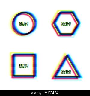 Colorful glitch triangle geometric shape, frame with neon glitch effect ...