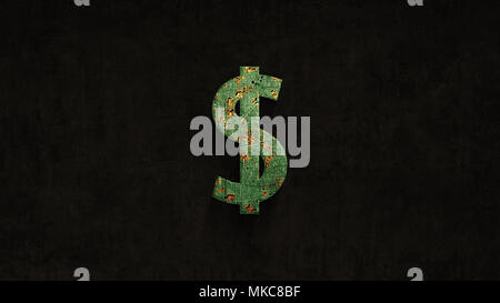 3D illustration rusted dollar sign on a grunge background, computer ...