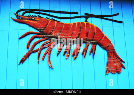 Shrimp prawn wooden sign. Taken at Fumis shrimp outlet North Shore Oahu ...