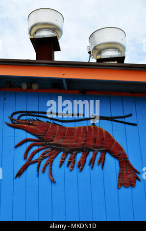 Shrimp prawn wooden sign. Taken at Fumis shrimp outlet North Shore Oahu ...