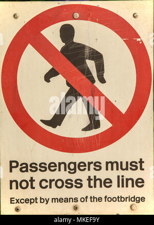 Warning sign or notice warning passengers not to cross the line Stock ...