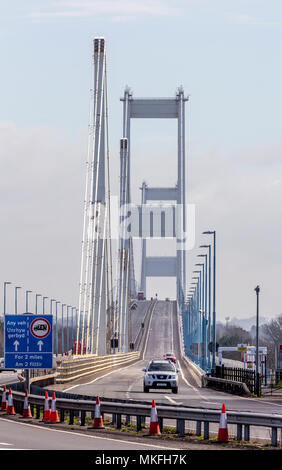 Motorway toll signs on the M4 for the Second Severn Bridge crossing in ...