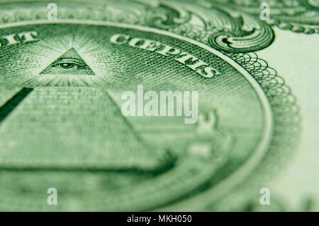 Dollar USA, pyramid, Eye of Providence. Extreme closeup.Macro. Pyramid ...