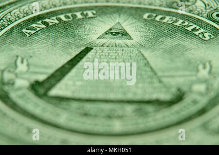 Dollar USA, pyramid, Eye of Providence. Extreme closeup.Macro. Pyramid ...