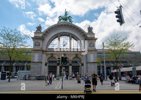 Switzerland Lucerne main station Luzern City lake aerial view ...