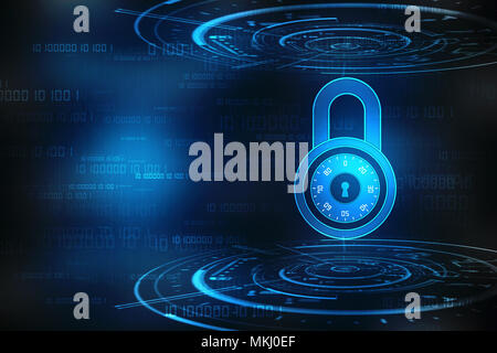 2d illustration Safety concept: Closed Padlock on digital background ...