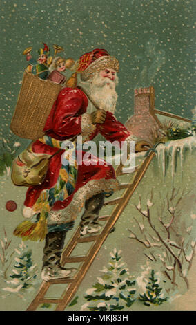 Santa Claus climbing up the ladder concept. Close-up Stock Photo - Alamy