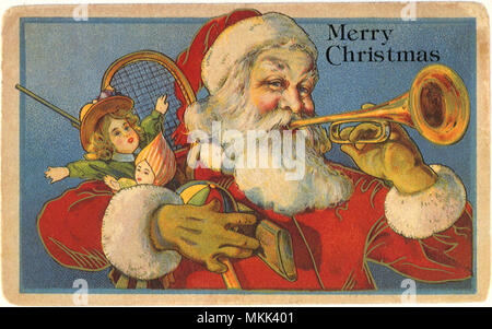Santa Blowing Horn Stock Photo - Alamy