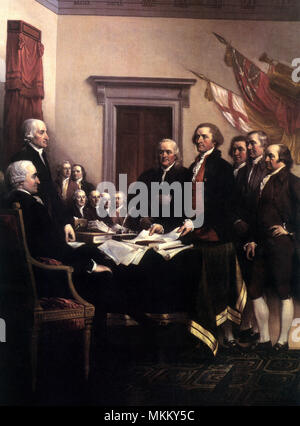 Benjamin Franklin signing Declaration of Independence, illustration by ...