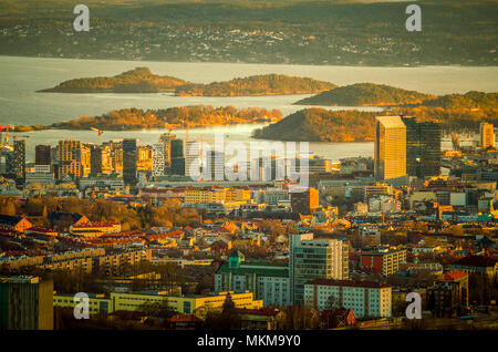 Centrum of Oslo in colorful colors of sunset Stock Photo - Alamy