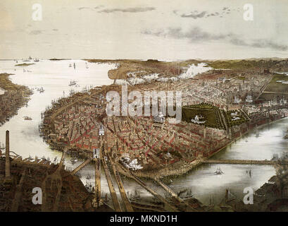 Boston : bird's-eye view from the north. Bird's-eye view.. Boston in ...