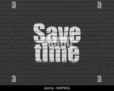 Timeline concept: Painted white text Timeline on Black Brick wall background with Hexadecimal ...