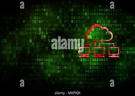 Cloud computing concept: pixelated Cloud icon on digital background ...