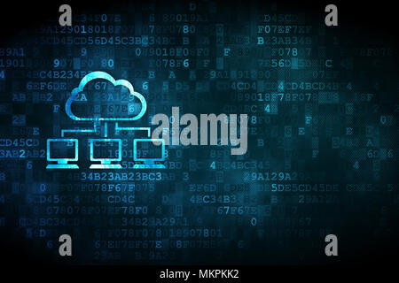 Cloud computing concept: pixelated Cloud icon on digital background ...