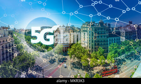 Digital composite of 5G with Barcelona on the background.5G world ...