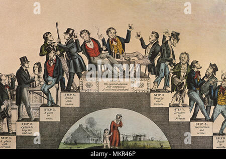 The drunkards progress. From the first glass to the grave. Lithograph ...