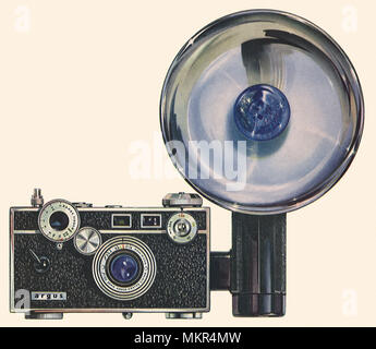 Vintage old camera flash technology showing flash bulb, reflector and ...
