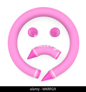 Pink wax crayon face lake emoji emoticon on white background, 3D ...