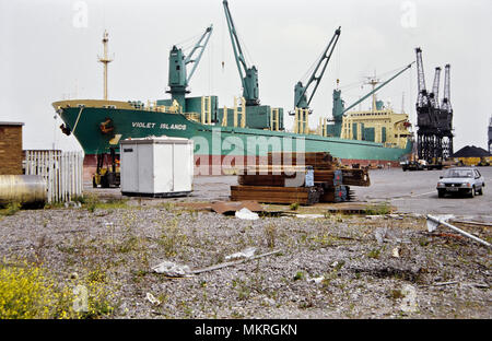 Bulk cargo ship Violet Islands leaving Newport Docks spring 1992 Wales ...