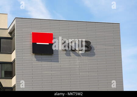 Logo on the headquarters of the Komercni Banka KB bank in Prague Stock ...