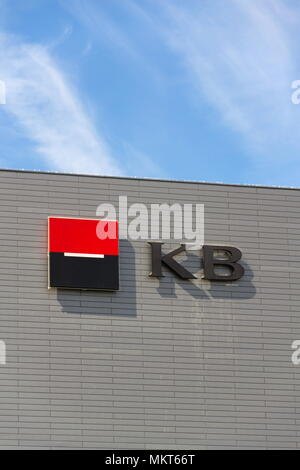 Logo on the headquarters of the Komercni Banka KB bank in Prague Stock ...
