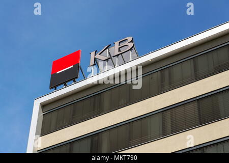 Logo on the headquarters of the Komercni Banka KB bank in Prague Stock ...