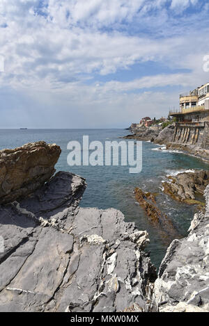 View of waterfront landscape of Genova Nervi. The buildings overlook ...