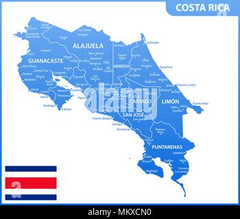 Costa Rica political map with capital , cities, towns, national borders ...