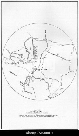 Map of old Reading, Massachusetts Bay Colony, 1647 ,. Lucius Beebe ...