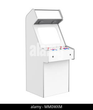 Arcade game machine, front view graphics background. 3D rendering ...