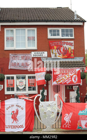 A house in Higham Square, Liverpool, which has been decked out with ...