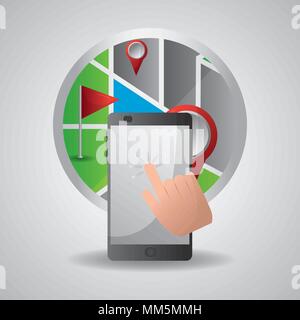 gps navigation application ubication flag pin map location vector illustration Stock Vector ...