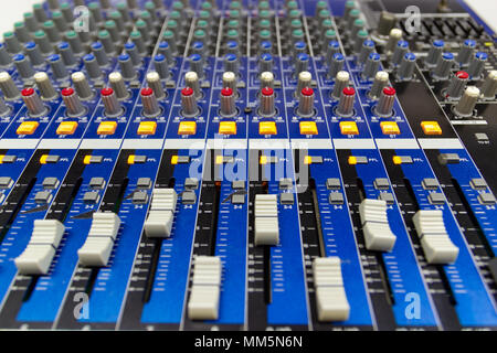 Closeup Mixing Console of a big HiFi system The audio equipment, a ...
