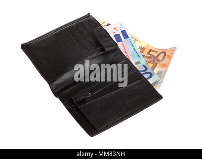 Euro banknotes in black wallet isolated Stock Photo - Alamy